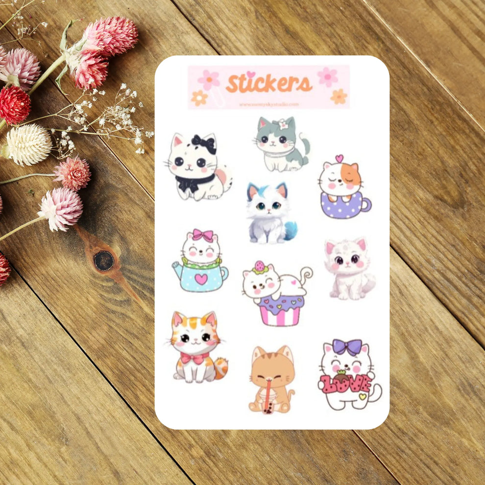 Cute Cats Sticker Sheet – Sunny Sky Studio